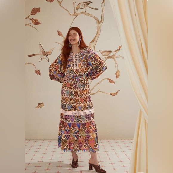 FARM Rio | Dresses | Farm Rio Hearts Ikat Long Sleeve Maxi Dress | Poshmark